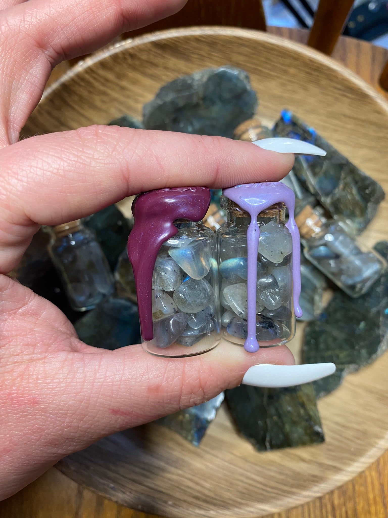Labradorite Chip Bottles With Wax Seal – Winged Shadows